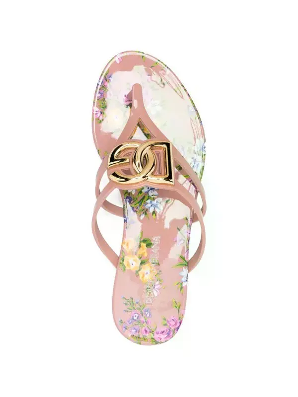 Dolce & Gabbana Floral Logo Flip-flops - Pink