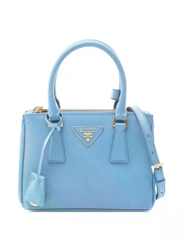 Prada 2010-2025 Small Saffiano Lux Galleria Double Zip Satchel - Blue