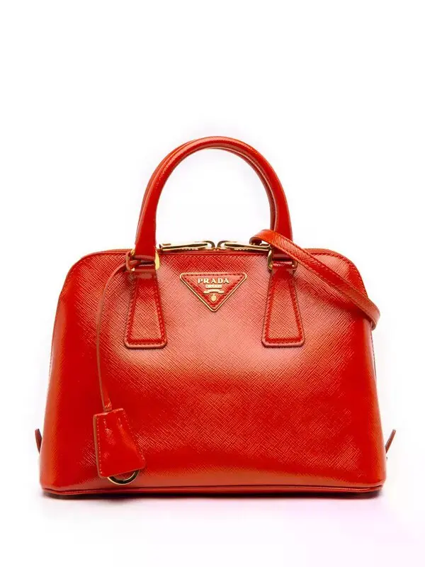 Prada Small Saffiano Vernice Promenade Satchel - Orange