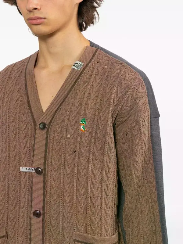 Mihara Yasuhiro Logo-embroidered Cable-knit Cardigan
