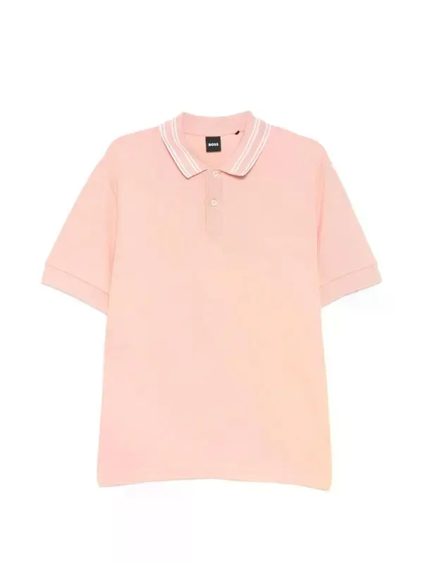 BOSS Striped Collar Polo Shirt - Pink