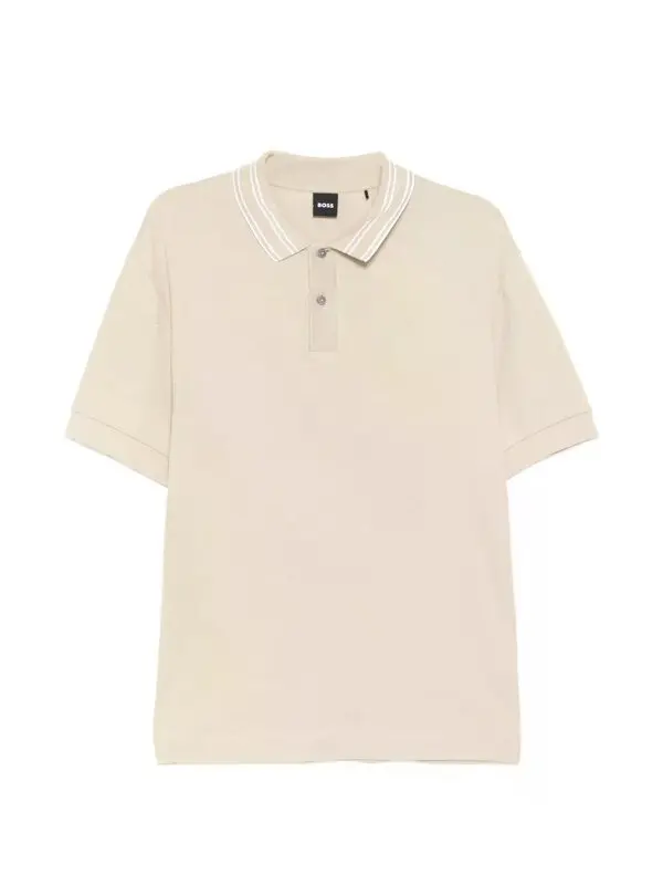 BOSS Striped Collar Polo Shirt - Neutrals