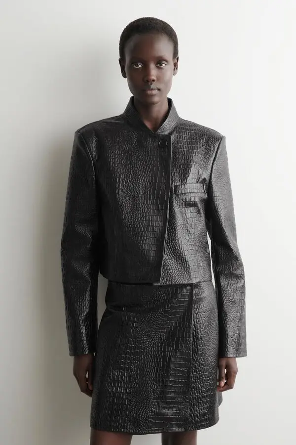 Cos Cropped Croc-effect Nappa Blazer