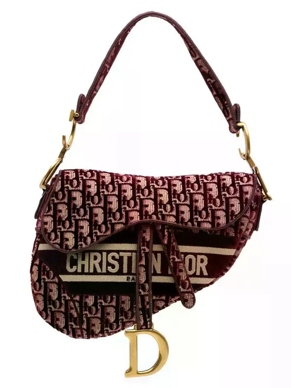 Dior 2020 Oblique Embroidered Velvet Saddle Shoulder Bag - Red