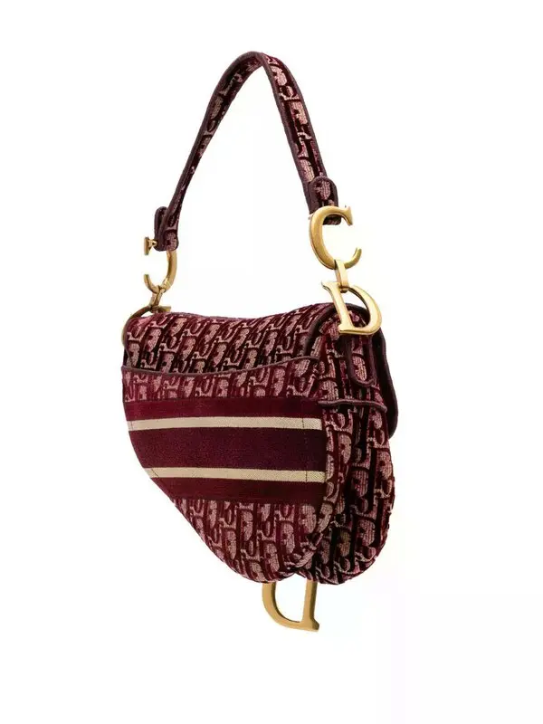 Dior 2020 Oblique Embroidered Velvet Saddle Shoulder Bag - Red