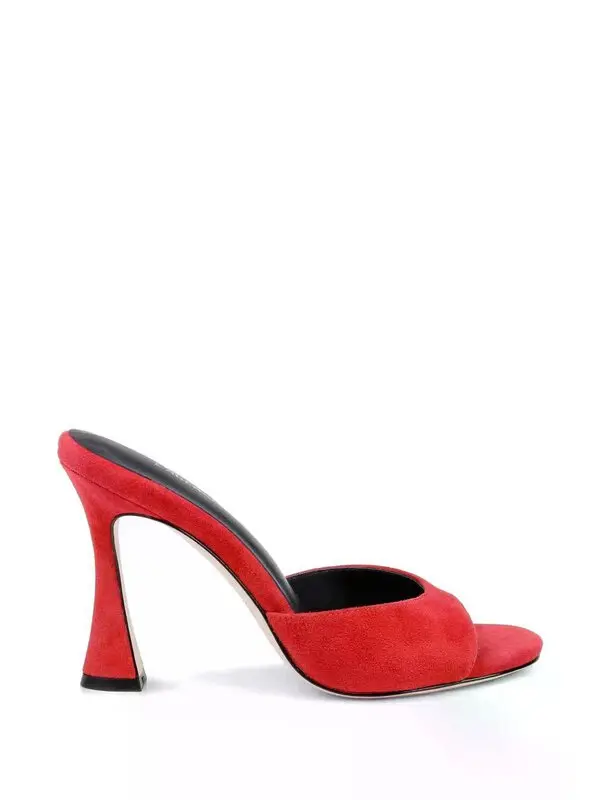 L'Agence Avery Suede Heeled Mules - Red