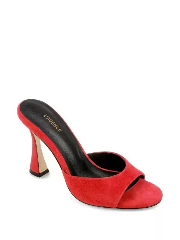 L'Agence Avery Suede Heeled Mules - Red