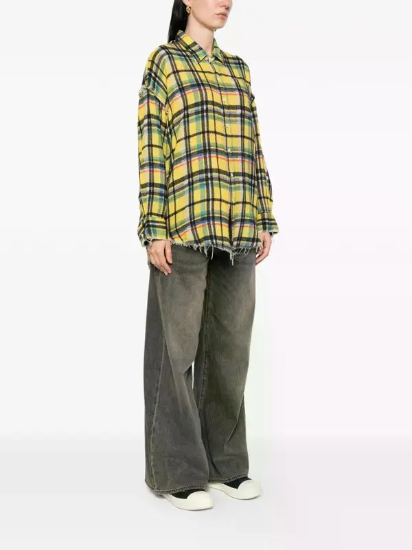 R13 Fringed Checked Shirt - Yellow