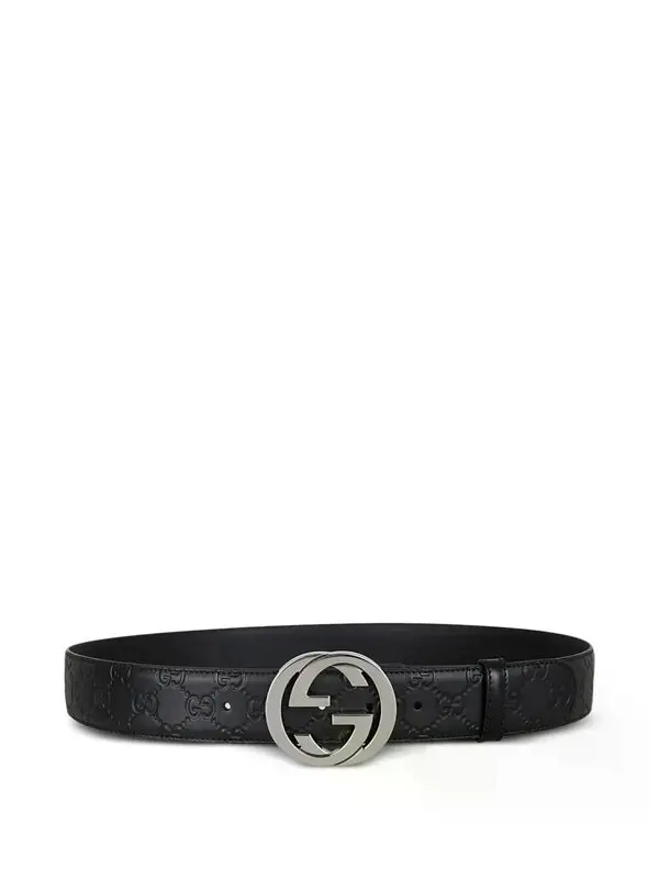 Gucci Interlocking G Buckle Leather Belt - Black