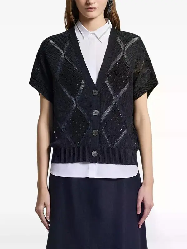Peserico Argyle V-neck Cardigan - Black