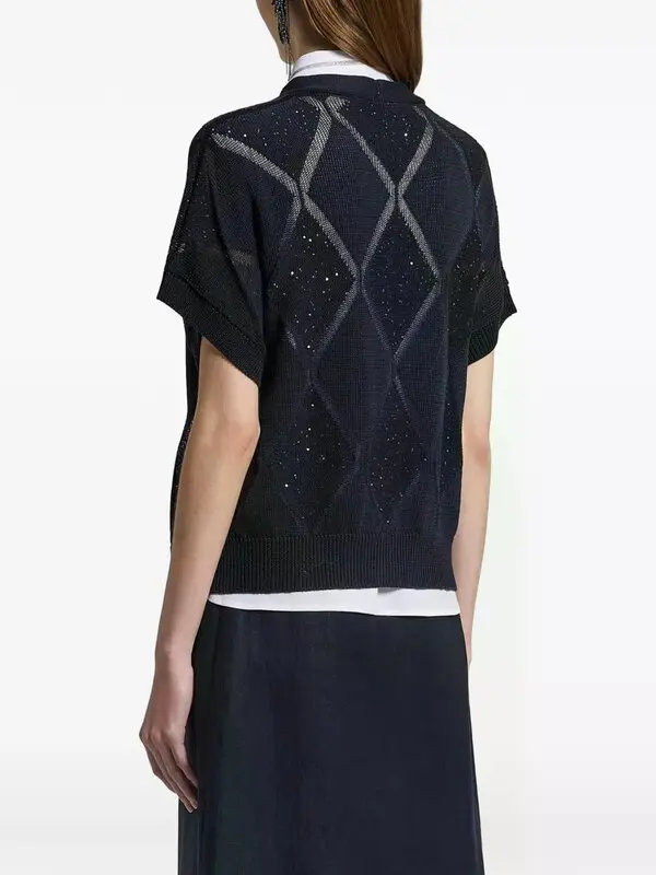 Peserico Argyle V-neck Cardigan - Black