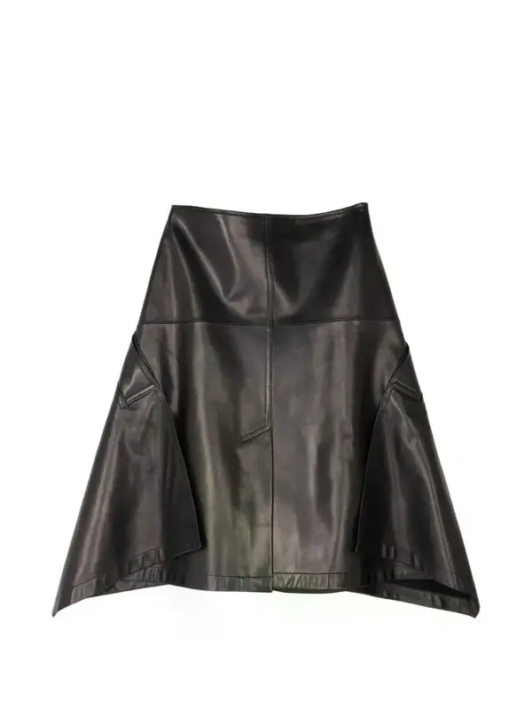 Brandon Maxwell Leather Cascade-hem Midi Skirt - Black