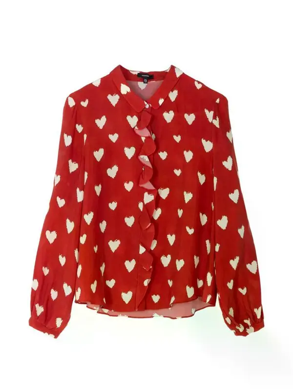 R13 Heart Print Ruffle Blouse