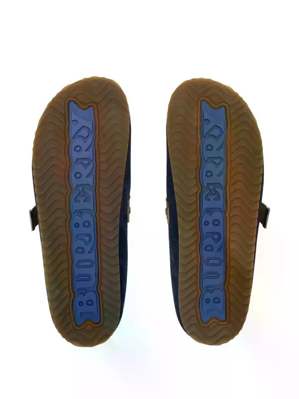 Burberry Embossed Check Denim Clogs With Buckle Strap - Blue