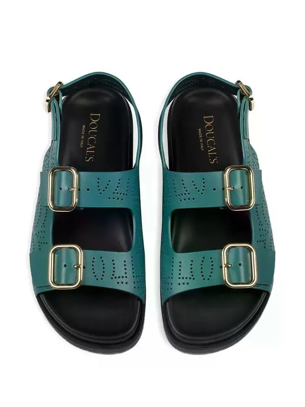DOUCAL'S Perforated Leather Buckle Sandals - Green