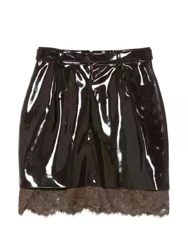 ROWEN ROSE Belted Mini Skirt With Lace Trim - Brown