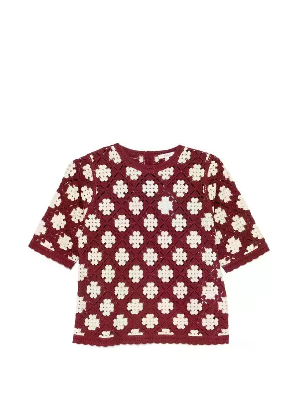YERSE Floral Crochet Knit Top