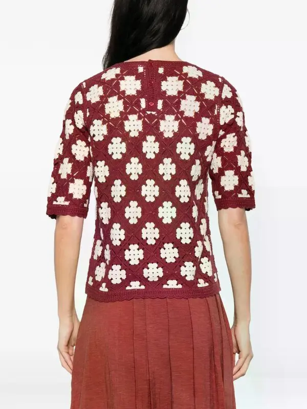 YERSE Floral Crochet Knit Top
