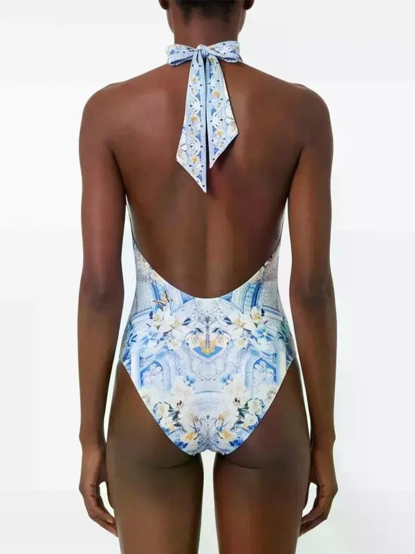 Camilla Printed Halterneck One Piece Swimsuit - Blue
