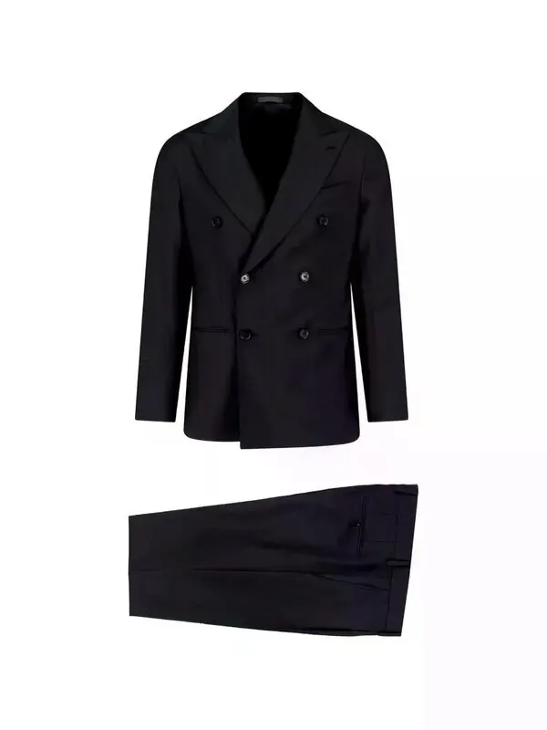 Caruso Double-breasted Suit - Black