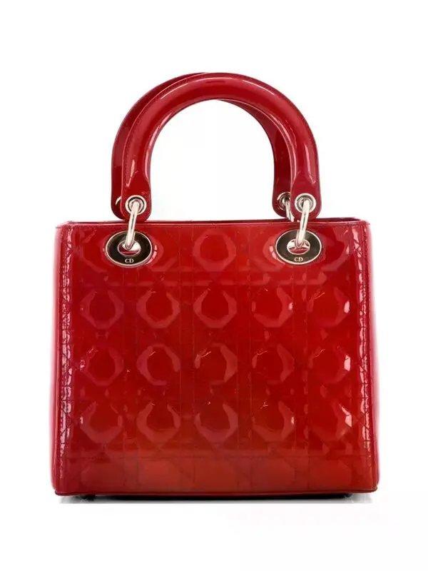 Dior Lady Cannage Quilt Patent Medium Satchel - Red