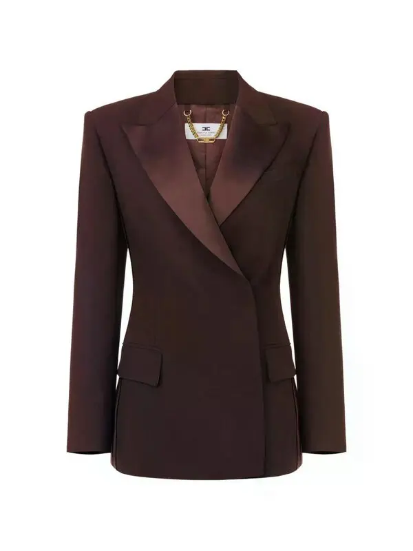 Elisabetta Franchi Satin Lapel Double-breasted Jacket - Brown