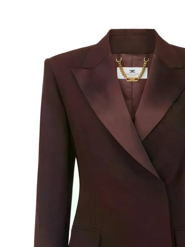 Elisabetta Franchi Satin Lapel Double-breasted Jacket - Brown