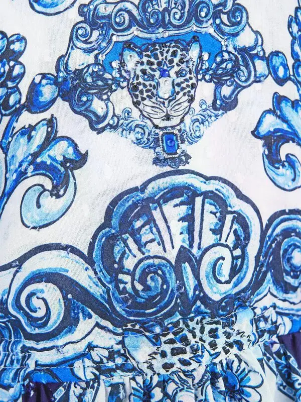 Camilla Ruffled Cold Shoulder Blouse With All-over Pattern