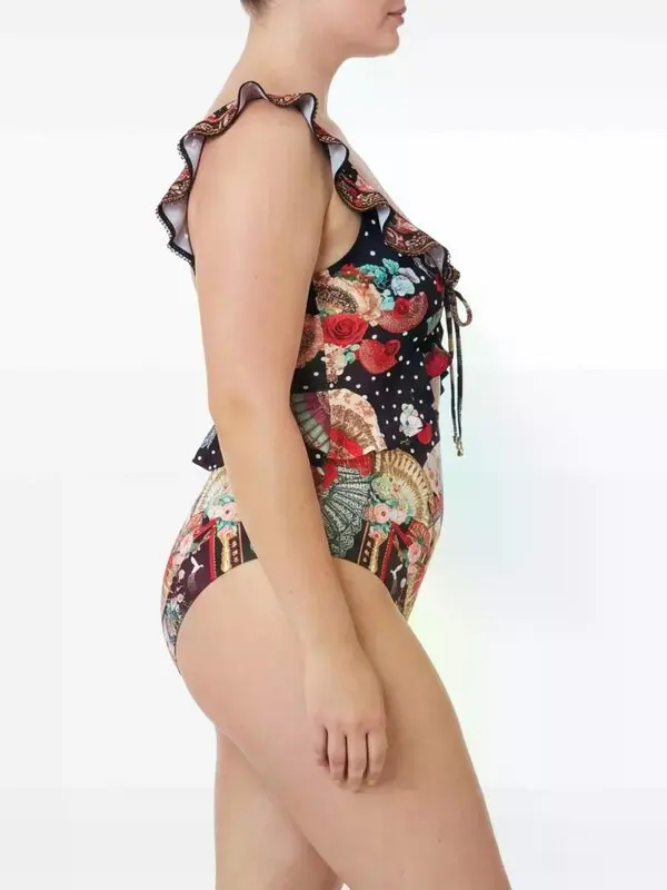 Camilla Bodysuit With Ruffled Straps And V-neck
