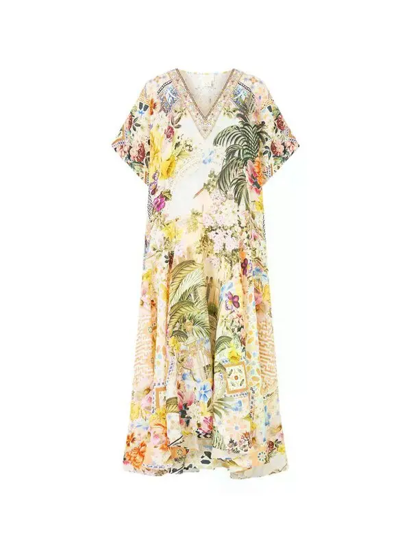 Camilla Printed V-neck Kaftan - Neutrals
