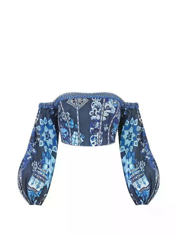 Camilla A Tiled Wonderland Long Sleeved Corset Crop Top