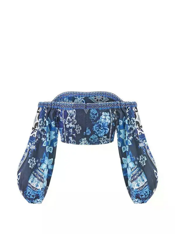 Camilla A Tiled Wonderland Long Sleeved Corset Crop Top