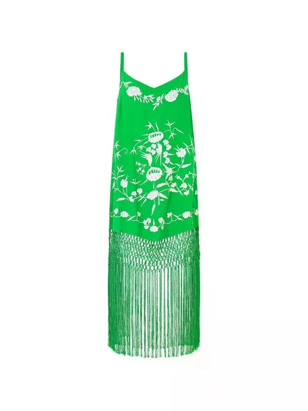Camilla Floral Print Fringing Dress - Green