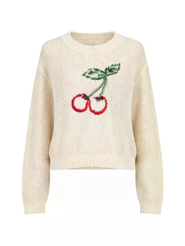 TWINSET Cherry Embroidered Openwork Knit Sweater