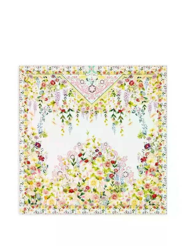 Camilla Crystalled Floral Pocket Square - White