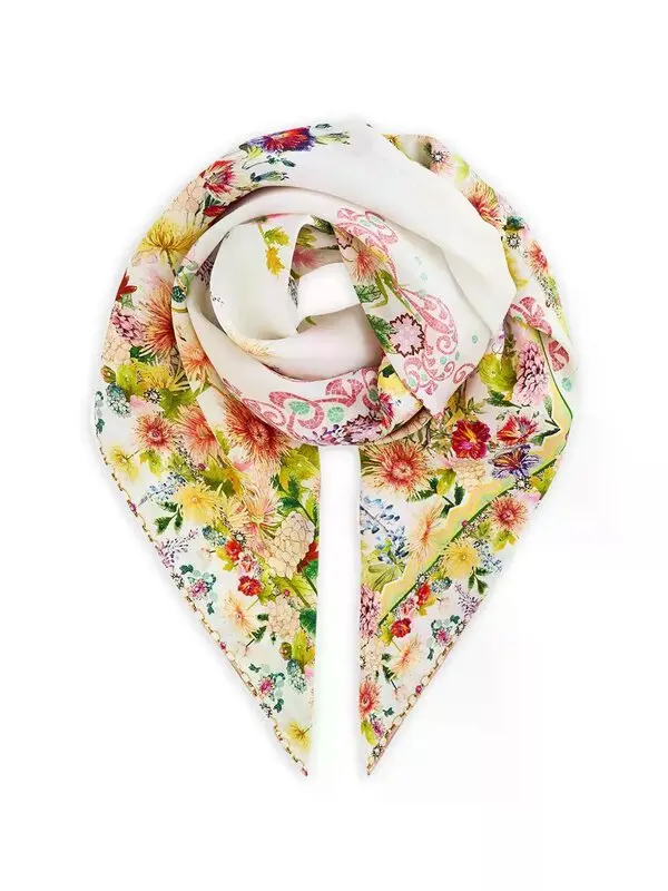 Camilla Crystalled Floral Pocket Square - White