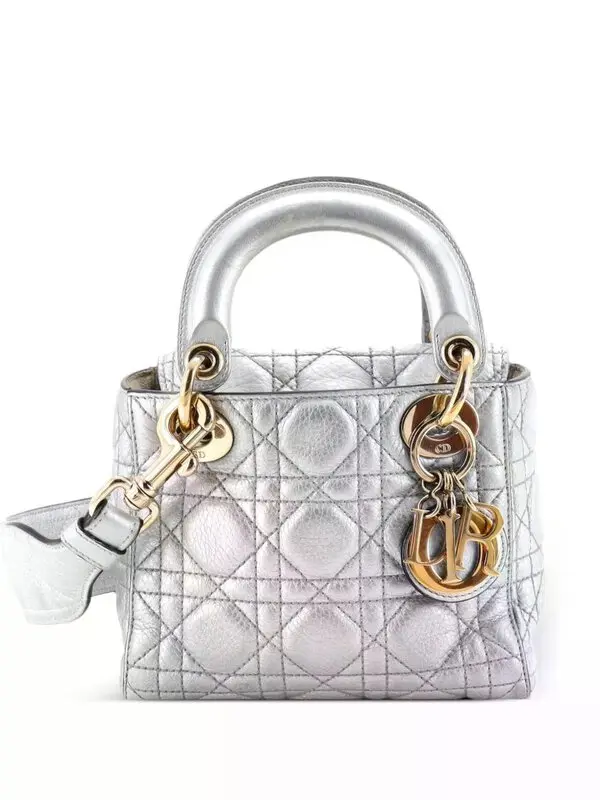 Dior Lady Cannage Quilt Lambskin Mini Satchel - Silver