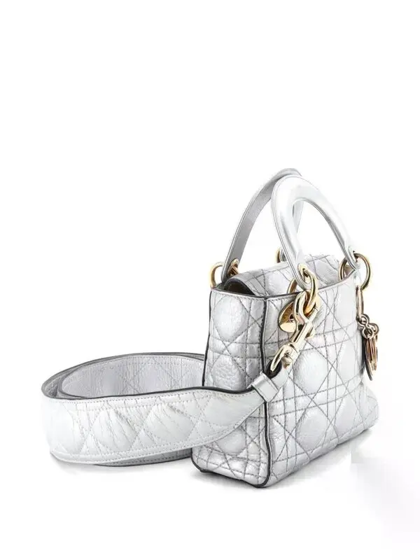 Dior Lady Cannage Quilt Lambskin Mini Satchel - Silver