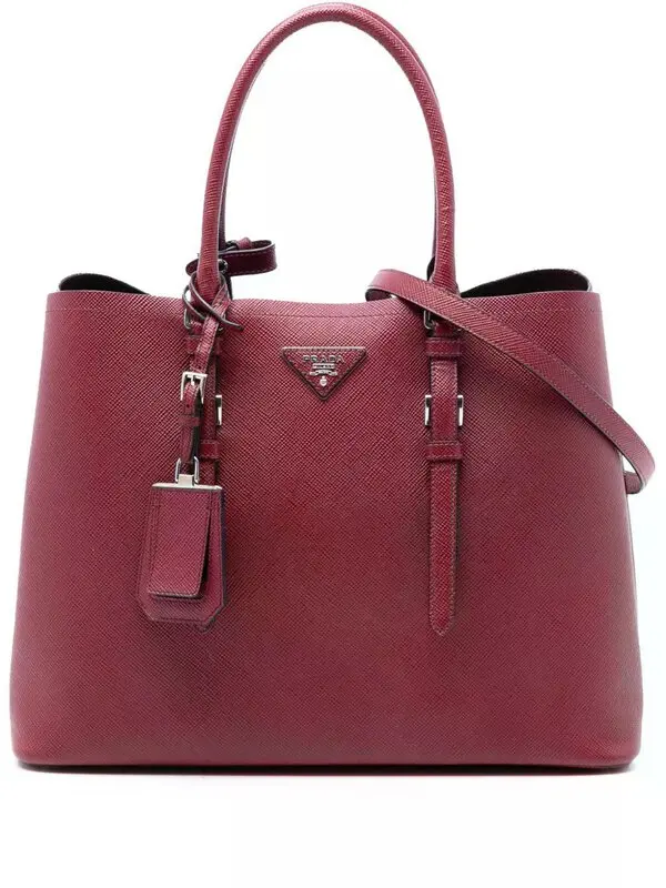 Prada Medium Saffiano Cuir Double Handle Satchel - Red