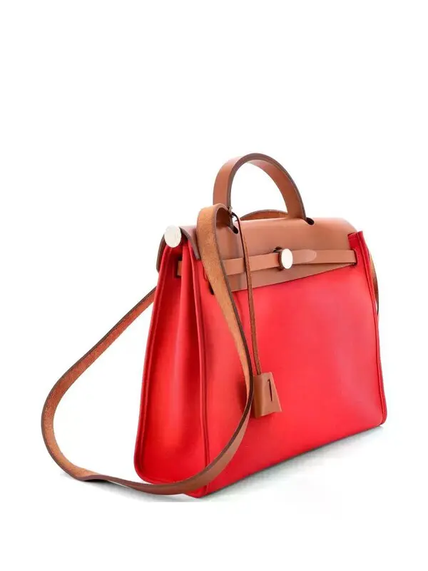 Hermès Herbag Zip Leather And Toile 31 Shoulder Bag - Pink