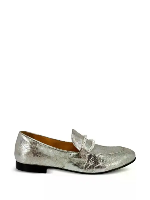 MADISON MAISON Tone Pearl Embellishment Leather Loafers - Silver