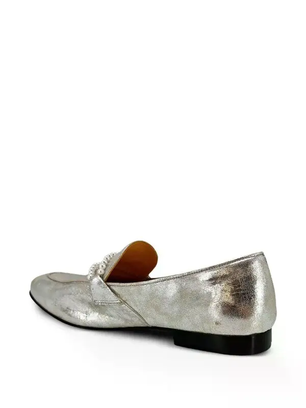 MADISON MAISON Tone Pearl Embellishment Leather Loafers - Silver