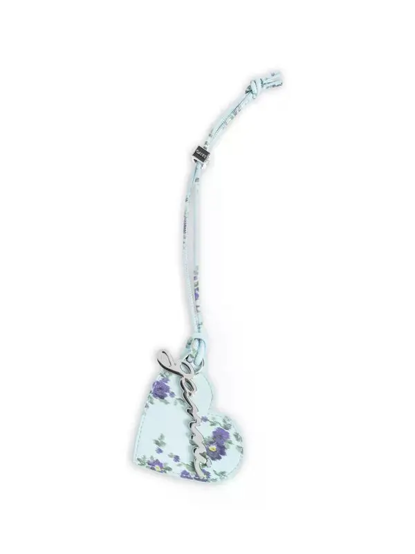 GANNI Floral-print Heart-shaped Mirror Charm - Blue