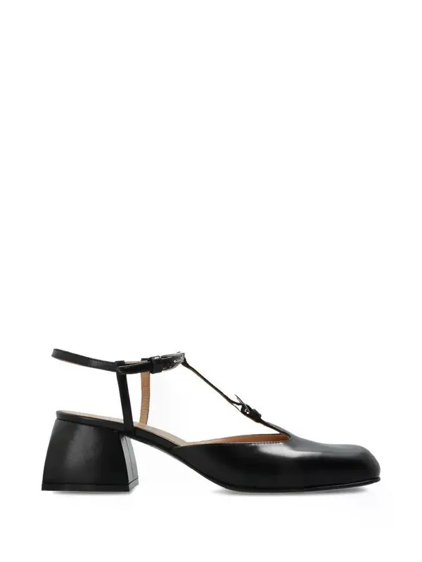 NODALETO Leather Pumps With Square Toe And Buckle - Black