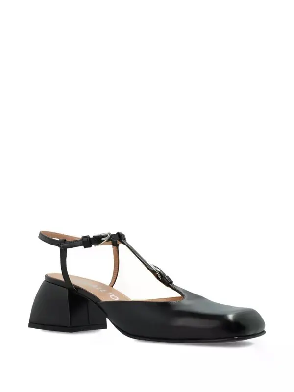 NODALETO Leather Pumps With Square Toe And Buckle - Black