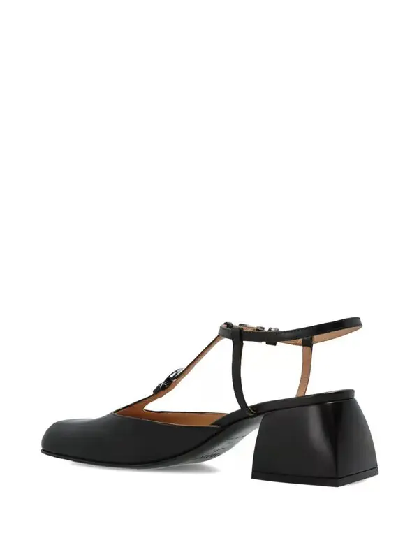 NODALETO Leather Pumps With Square Toe And Buckle - Black