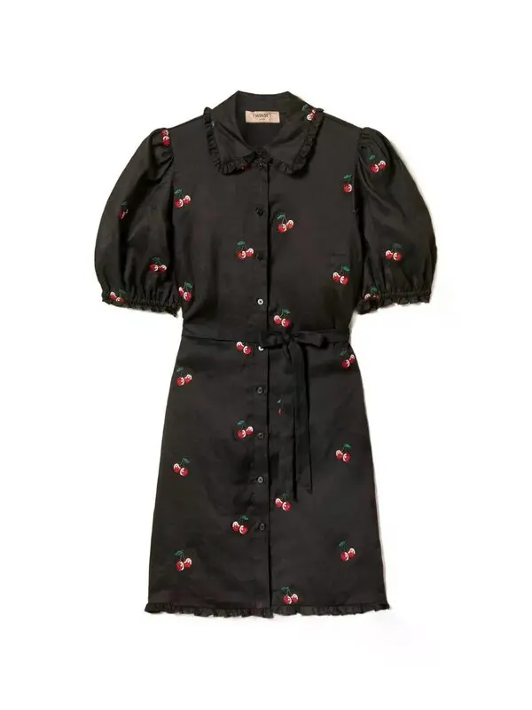 TWINSET Embroidered Cherry Shirt Dress With Frills