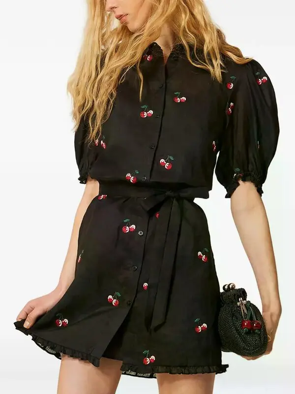 TWINSET Embroidered Cherry Shirt Dress With Frills