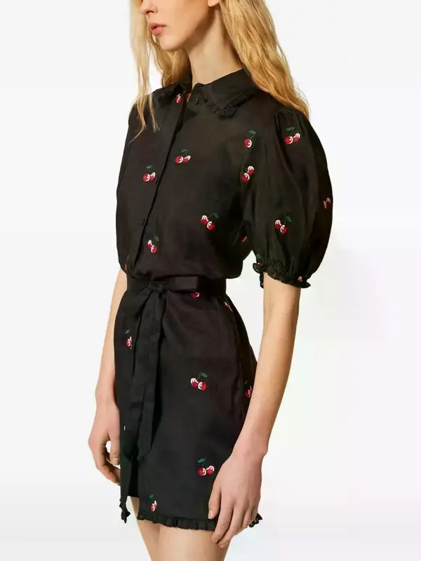 TWINSET Embroidered Cherry Shirt Dress With Frills