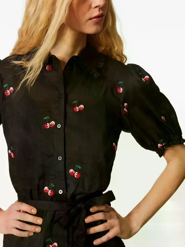TWINSET Embroidered Cherry Shirt Dress With Frills